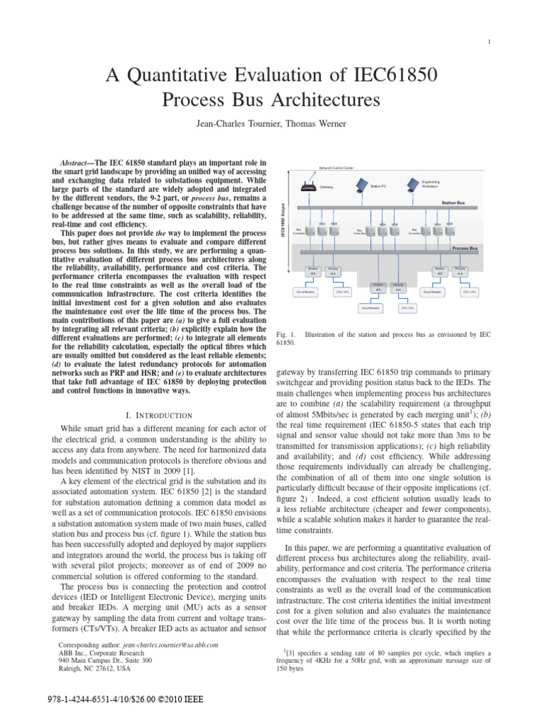 IEEE - A Quantitative Evaluation of IEC 61850 Process Bus Architectures | PDF | Reliability ...