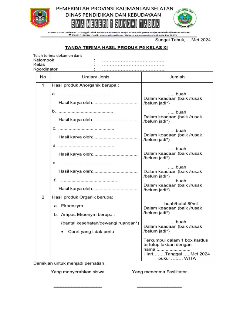 Tanda Terima Hasil Produk P5 Kelas XI | PDF