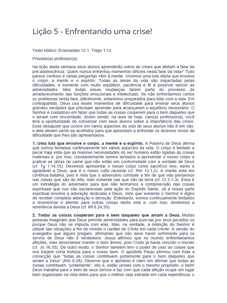 Enfrentando Crises na Pré-Adolescência | PDF | Deus | Vida