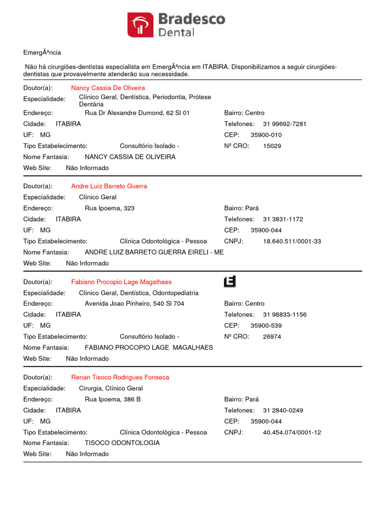 Dentistas Credenciados em Itabira | PDF | Odontologia | Dentista