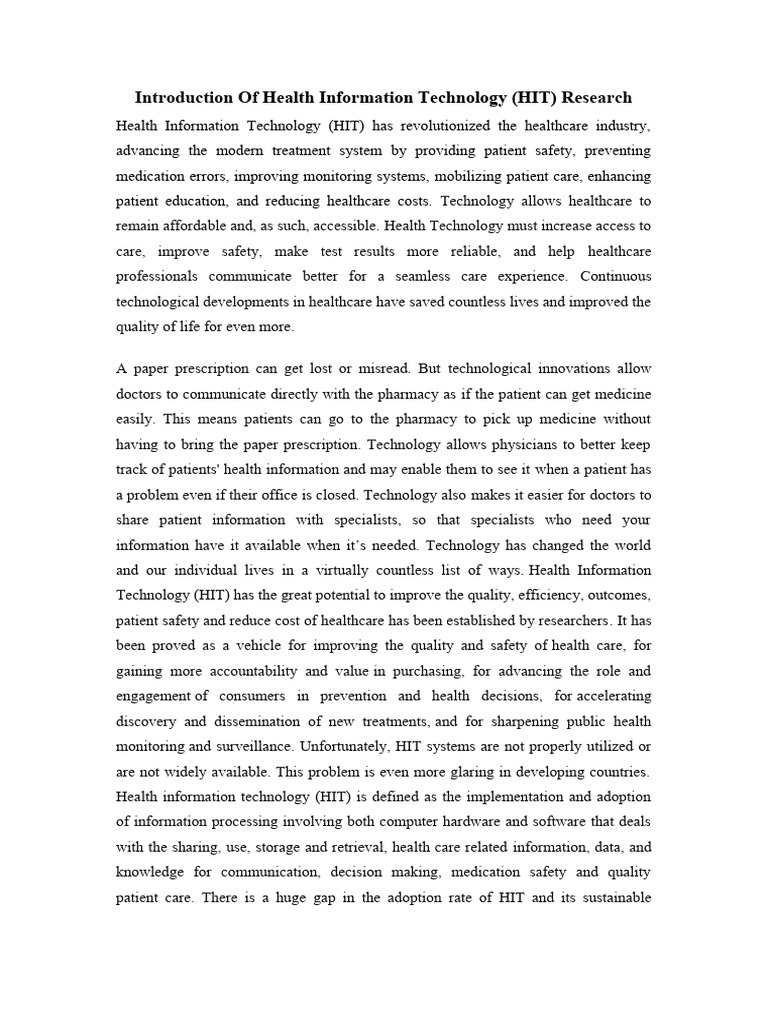 Introduction of Health Information Technology | PDF | Health Care ...
