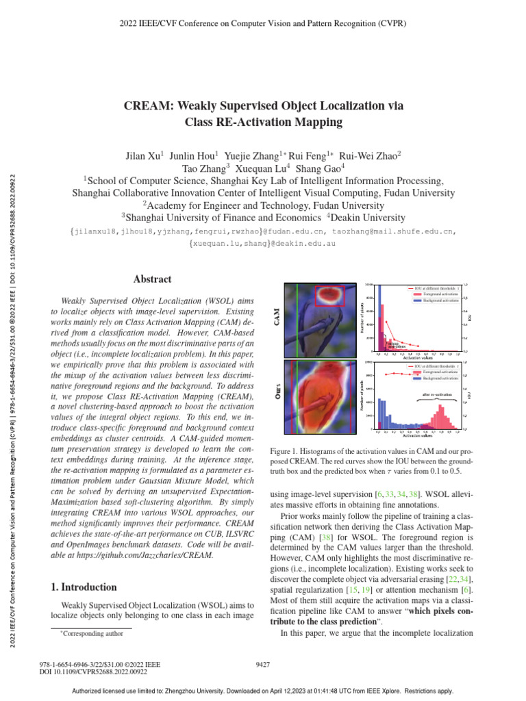 CREAM Weakly Supervised Object Localization Via Class RE-Activation Mapping | PDF | Pattern ...