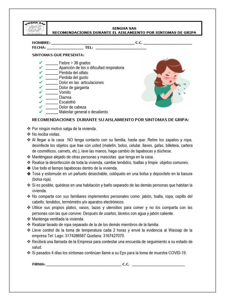Recomendaciones Durante Aislamiento Gripa | PDF