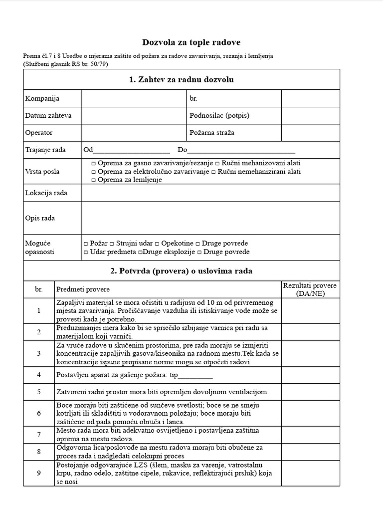 Dozvola Za Tople Radove | PDF
