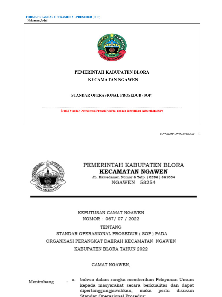 Sop Kec Ngawen 2022 | PDF