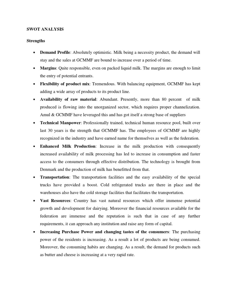 Swot Analysis | PDF | Resource | Milk