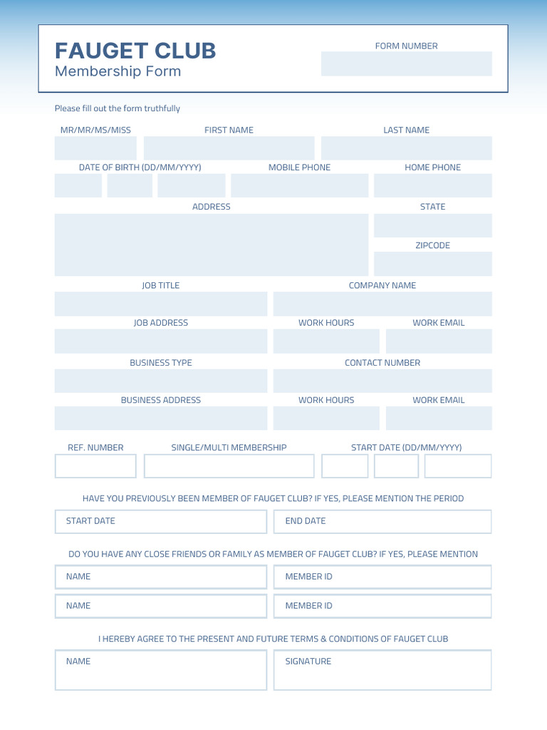 Blue Simple Club Membership Form Document | PDF | Career & Growth