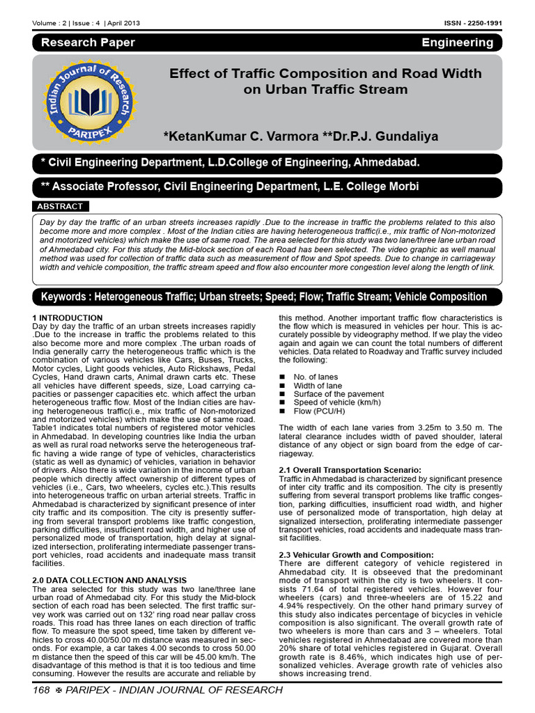 Effect of Traffic Composition and Road Widthon Urban Traffic Stream ...