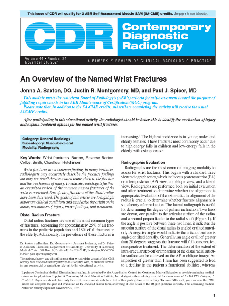 An Overview of The Named Wrist Fractures: Jenna A. Saxton, DO, Justin R ...