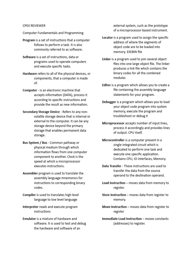 Cpex Reviewer | PDF | Programming | Computer Program