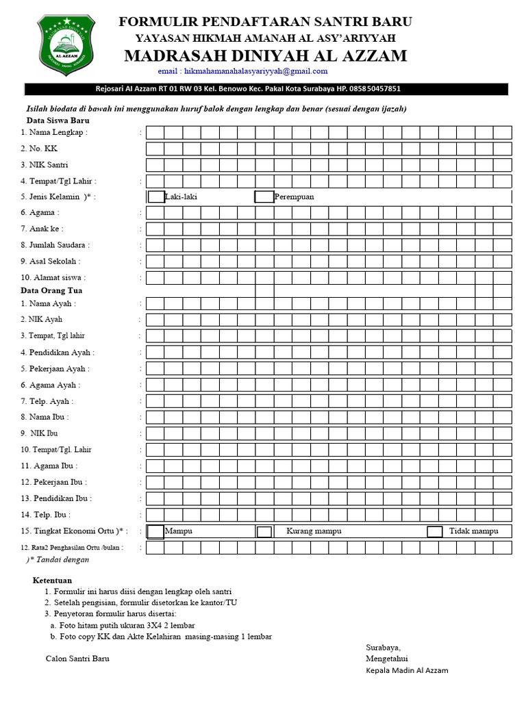 Formulir Madin Al Azzam | PDF