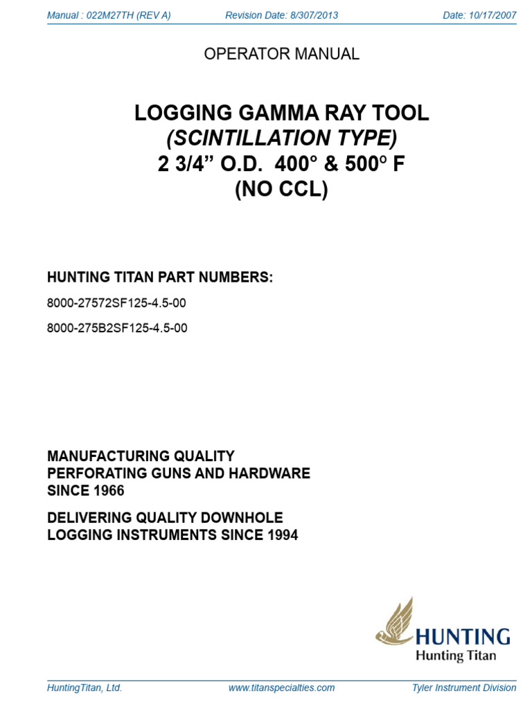 Logging Gamma Ray Tool 2 3/4" O.D. 400° & 500º F (No CCL ...