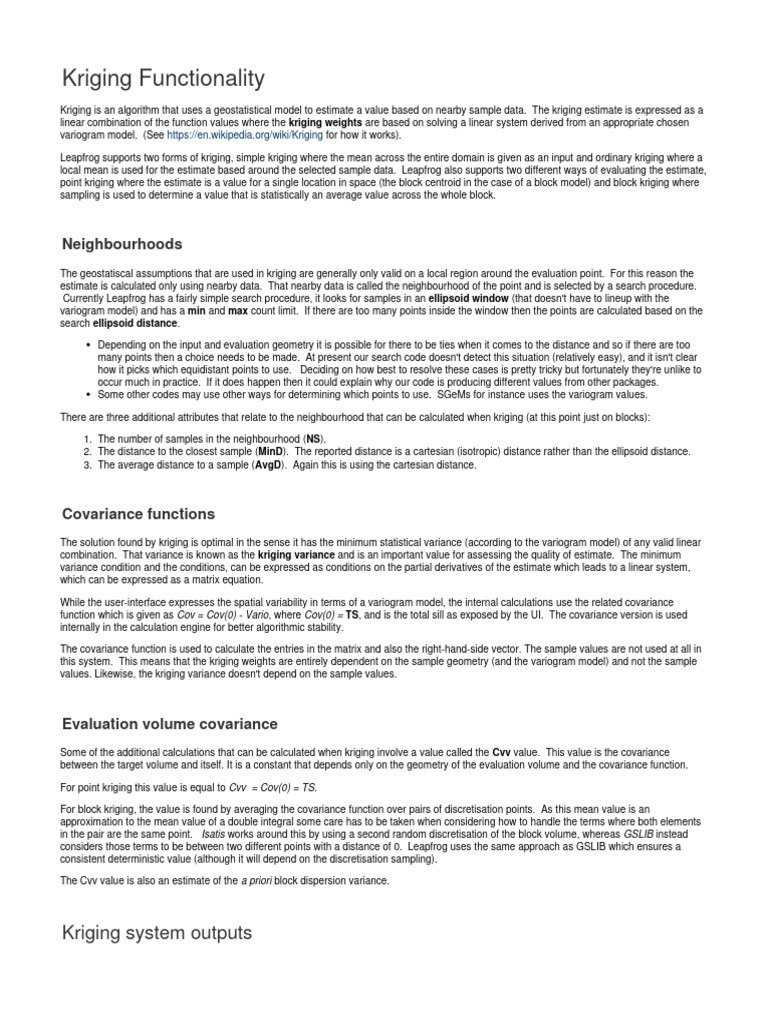 Kriging Functionality Leapfrog | PDF | Variance | Covariance