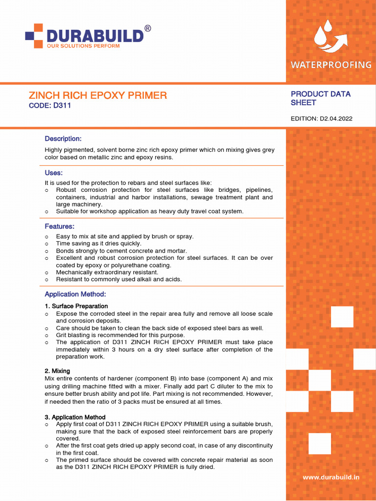 D311 Zinc Rich Epoxy Primer | PDF | Epoxy | Corrosion