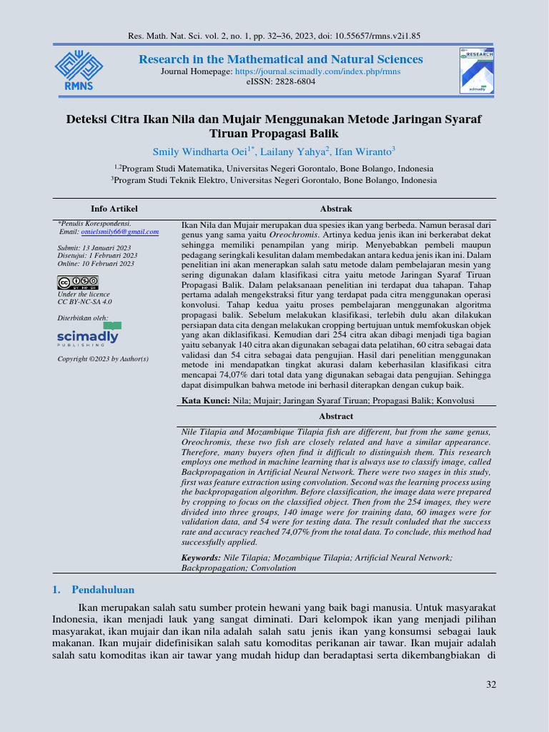 Deteksi Citra Ikan Nila Dan Mujair Menggunakan Metode Jaringan Syaraf Tiruan Backpropagation | PDF
