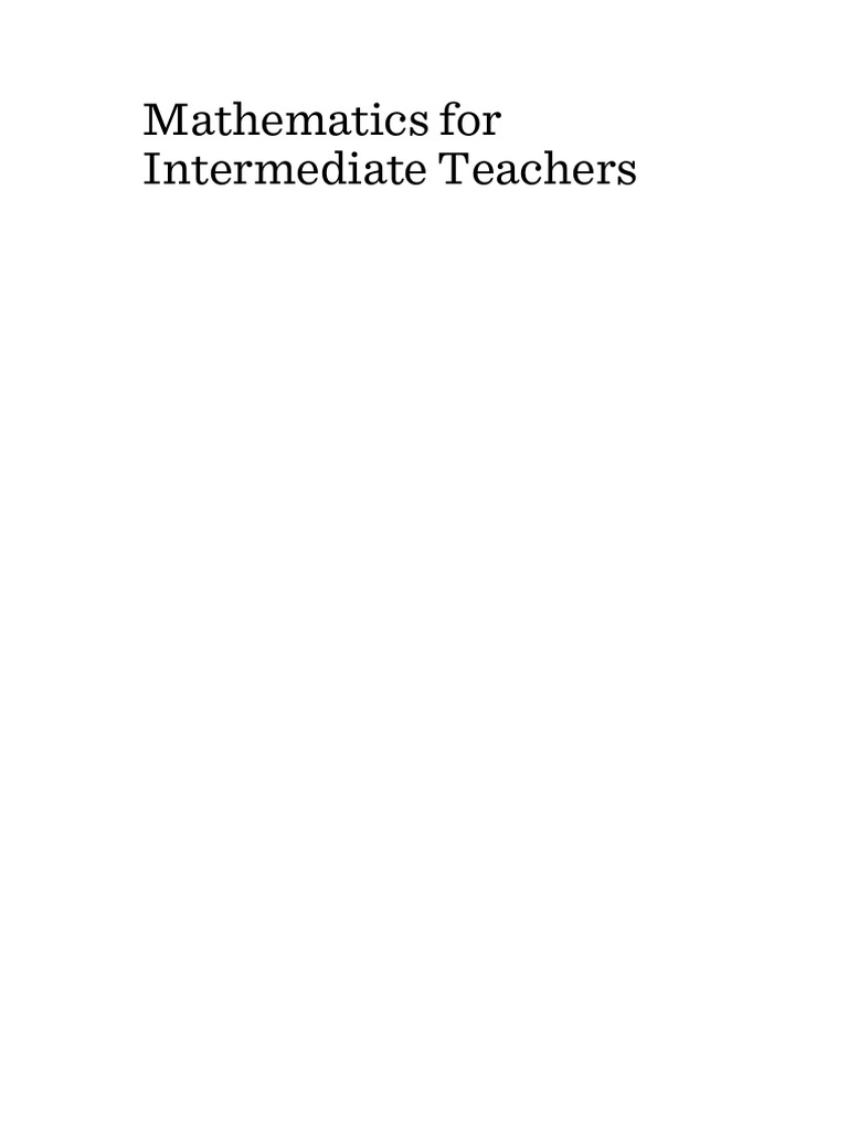 Mathematics For Intremediate Teachers | PDF | Teachers | Pedagogy