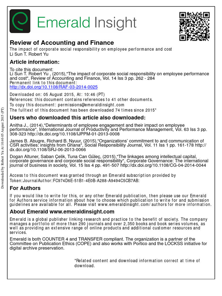 Review of Accounting and Finance: Article Information | PDF | Corporate ...