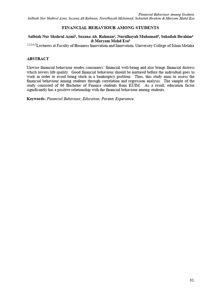 Financial Behaviour Among Students | Download Free PDF | Dependent And ...