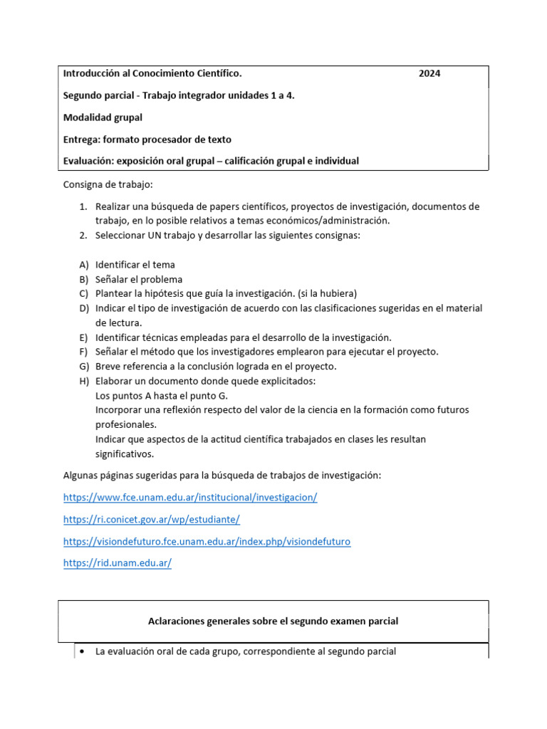 Consigna 2do Parcial de ICC 2024 | PDF | Evaluación | Science