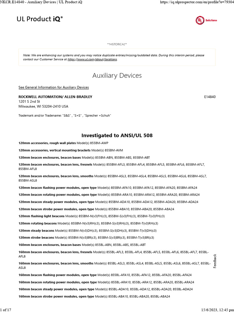 Auxiliary Devices: Investigated To ANSI/UL 508 | PDF | Equipment ...