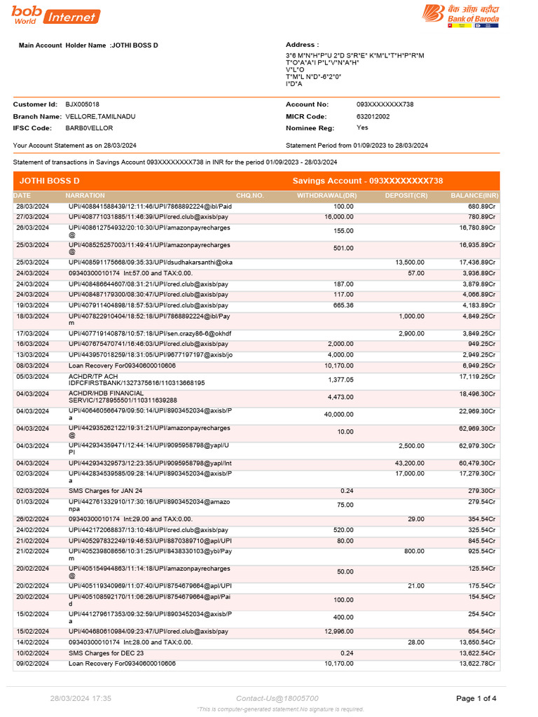 Bob Statment | Download Free PDF | Banking Technology | Money