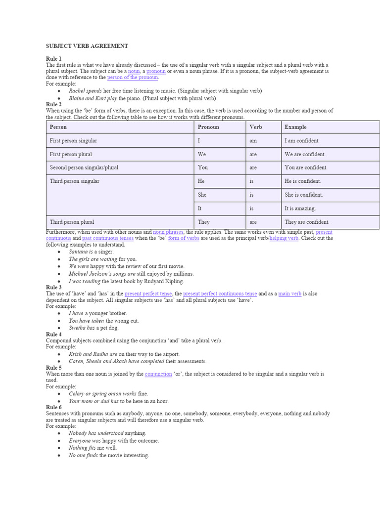 Subject-Verb Agreement Rules Explained | PDF | Verb | Grammatical Number