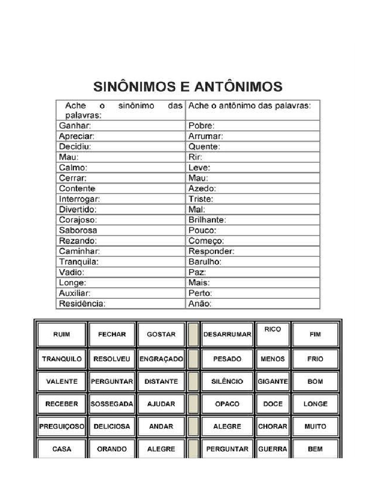 Antonimo e Sinonimo | PDF