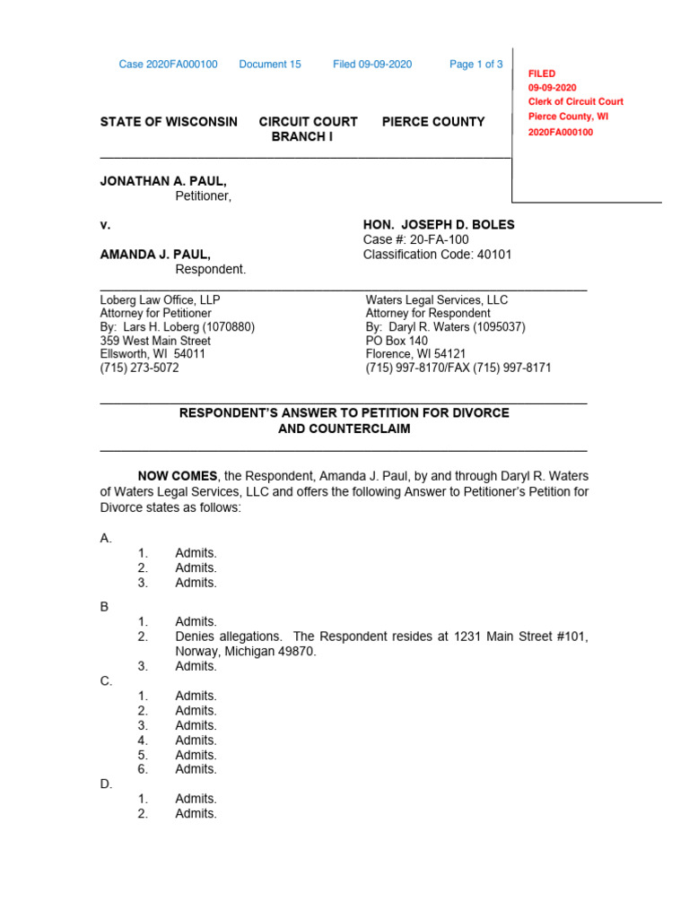 Answer and Counterclaim | PDF | Justice | Crime & Violence