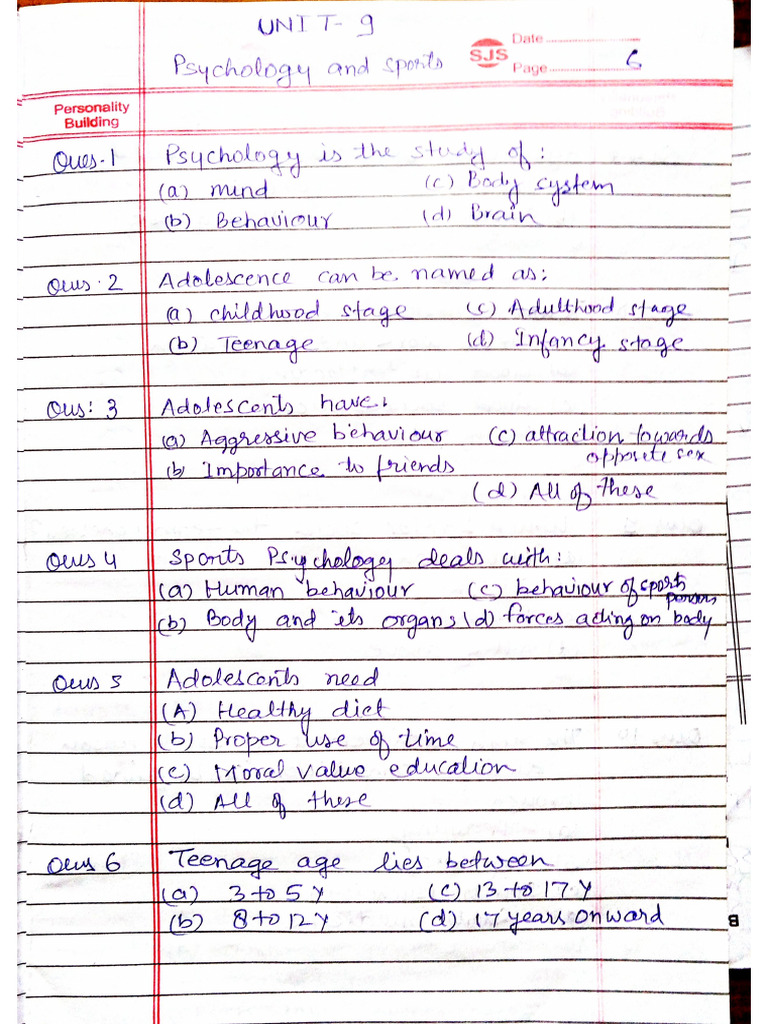Phy Edu MCQ Unit 9 Psychology | PDF Phy Edu MCQ Unit 9 Psychology | PDF