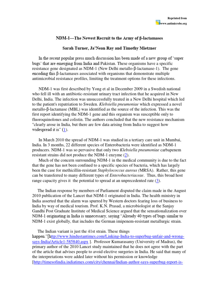 NDM 1 | PDF | Beta Lactamase | Medical Specialties