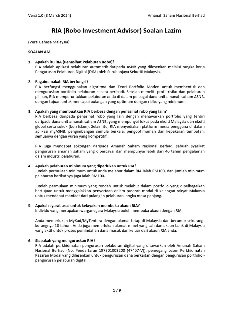 RIA FAQ (Bahasa Malaysia) | PDF