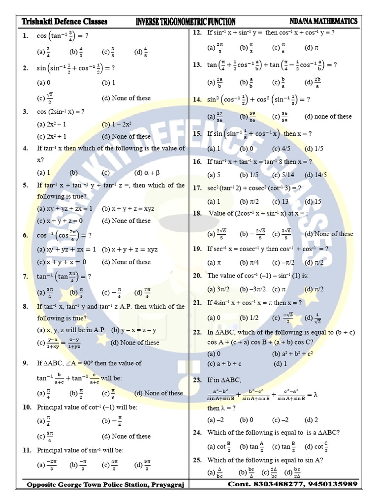Inverse Trigonometric Function pdf | PDF | Elementary Mathematics | Euclidean Geometry