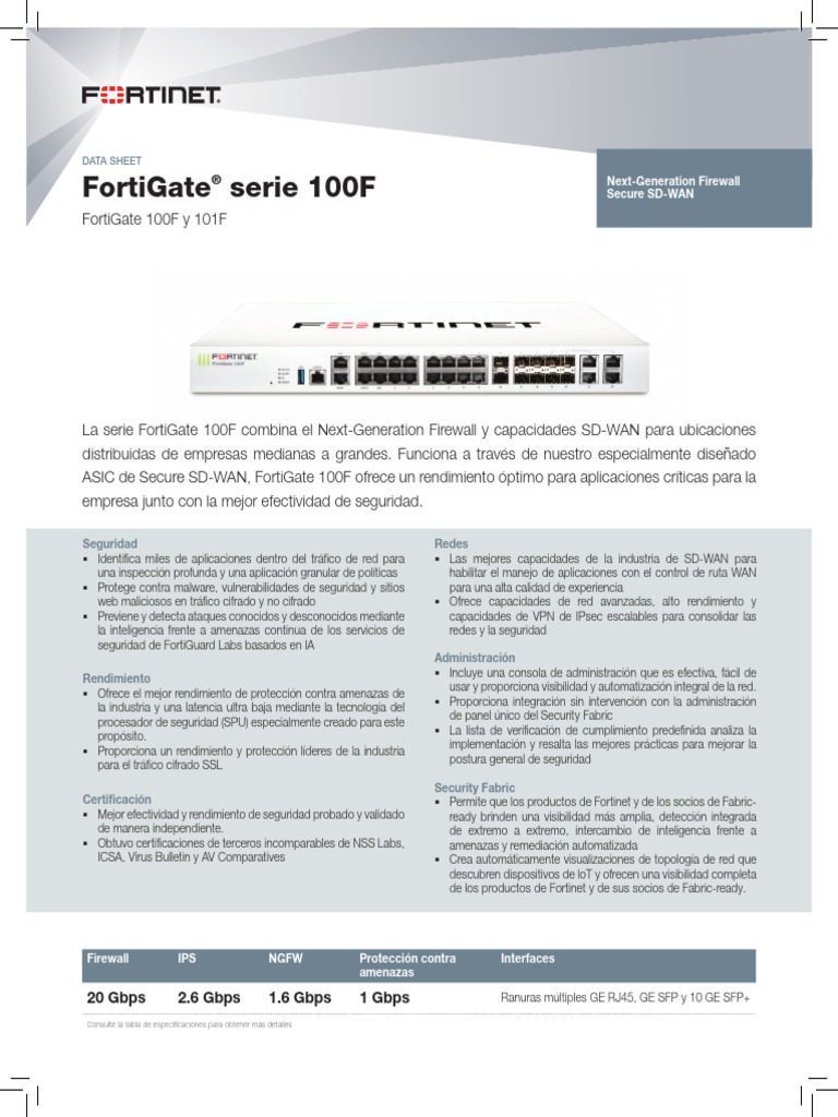 Fortigate Serie 100F: Next-Generation Firewall Secure Sd-Wan | PDF ...