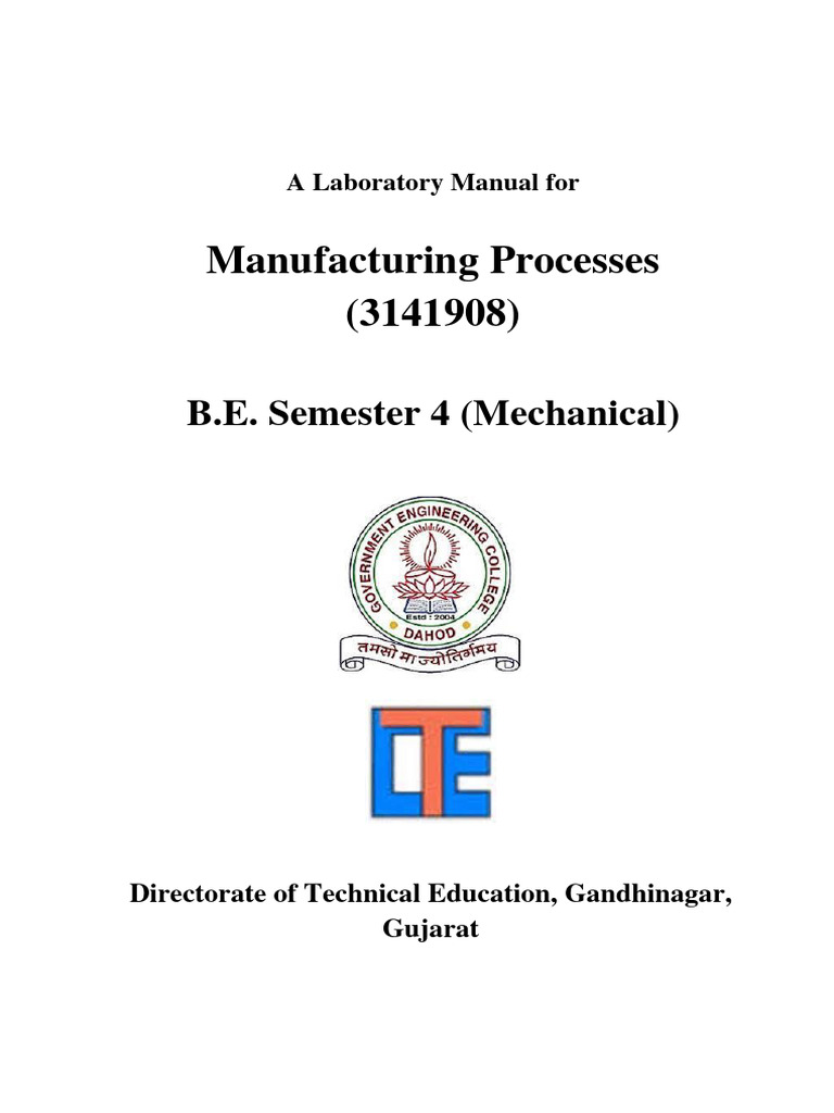 Manufacturing Processes - Lab Manual - DTE | PDF | Grinding (Abrasive ...