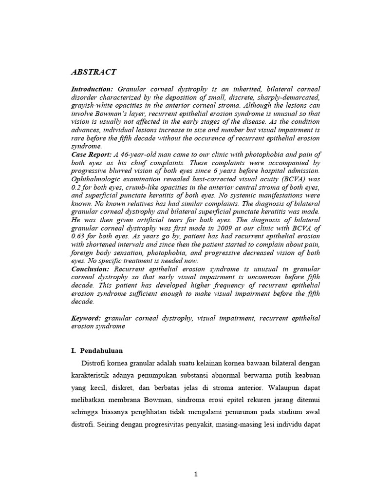 Sindroma Erosi Epitel Rekuren Pada Distrofi Kornea Granular | PDF ...