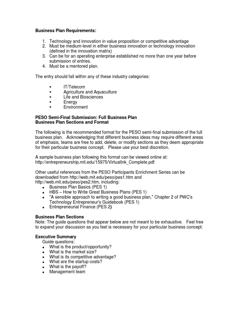 PESO Business Plan Requirements | PDF | Competitive Advantage | Competition