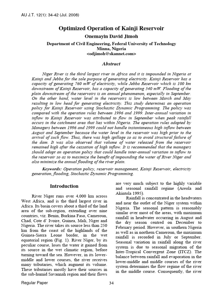 Optimized Operation of Kainji Reservoir | PDF | Reservoir | Mathematical Optimization