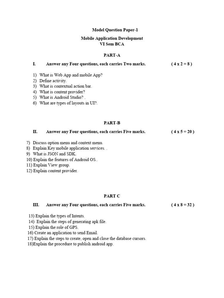 MAD - Model Paper | PDF | Mobile App | Android (Operating System)