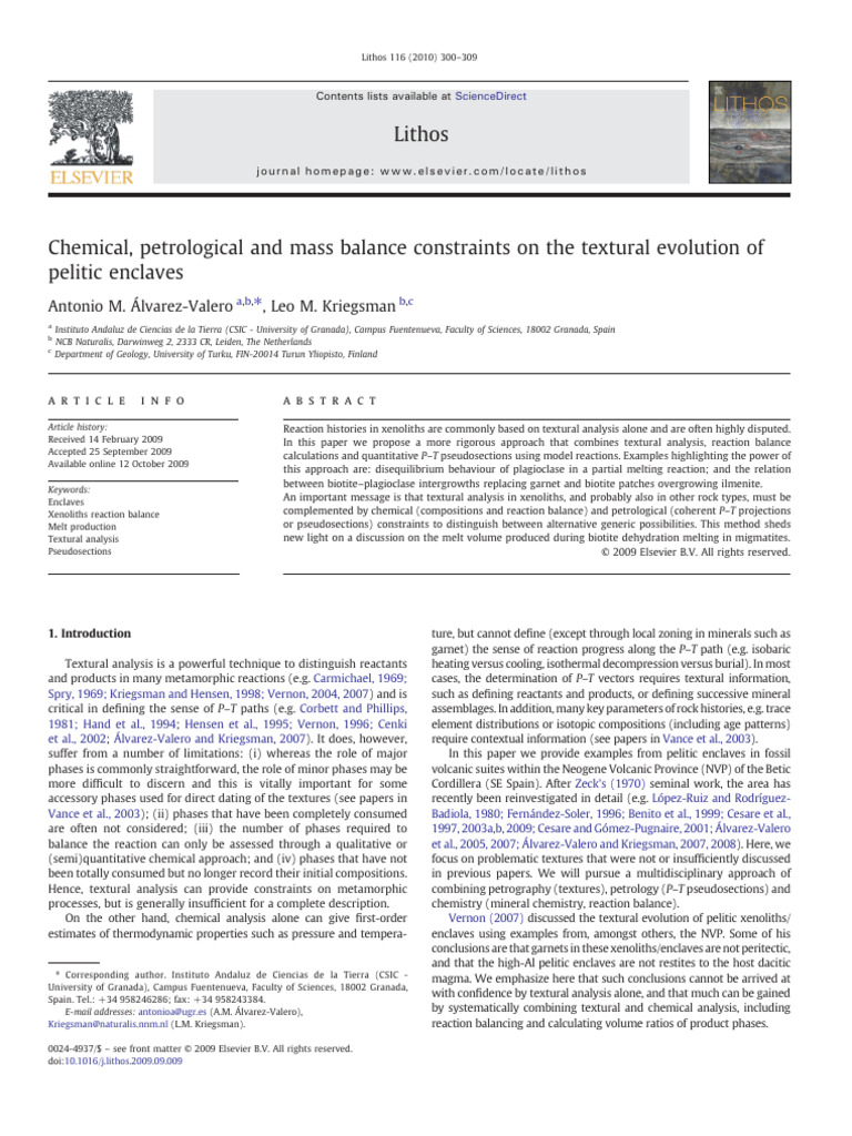 Chemical Petrological and Mass Balance Constraints On The Textura ...