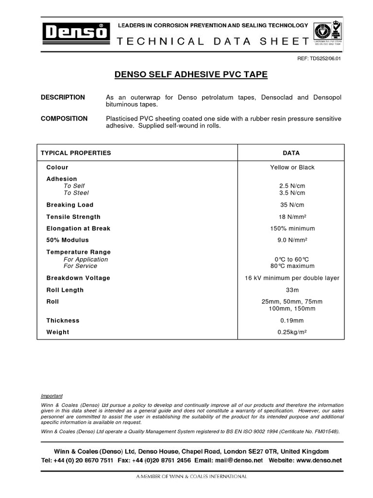 Denso Sa PVC Tape - Tds | Download Free PDF | Building Engineering ...