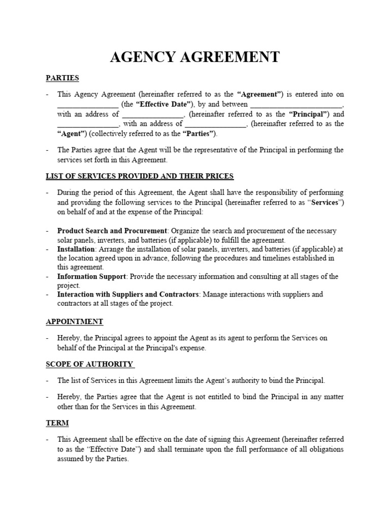 Agency Agreement Template Signaturely | PDF | Indemnity | Damages