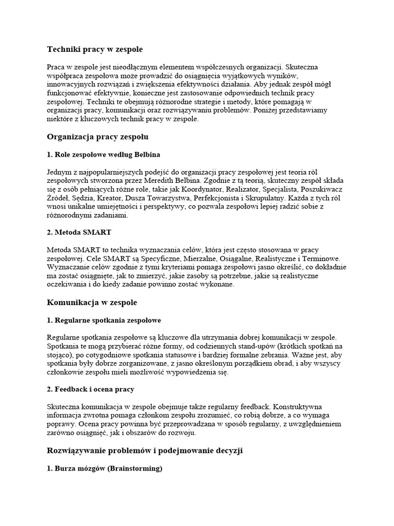 Techniki Pracy W Zespole | PDF