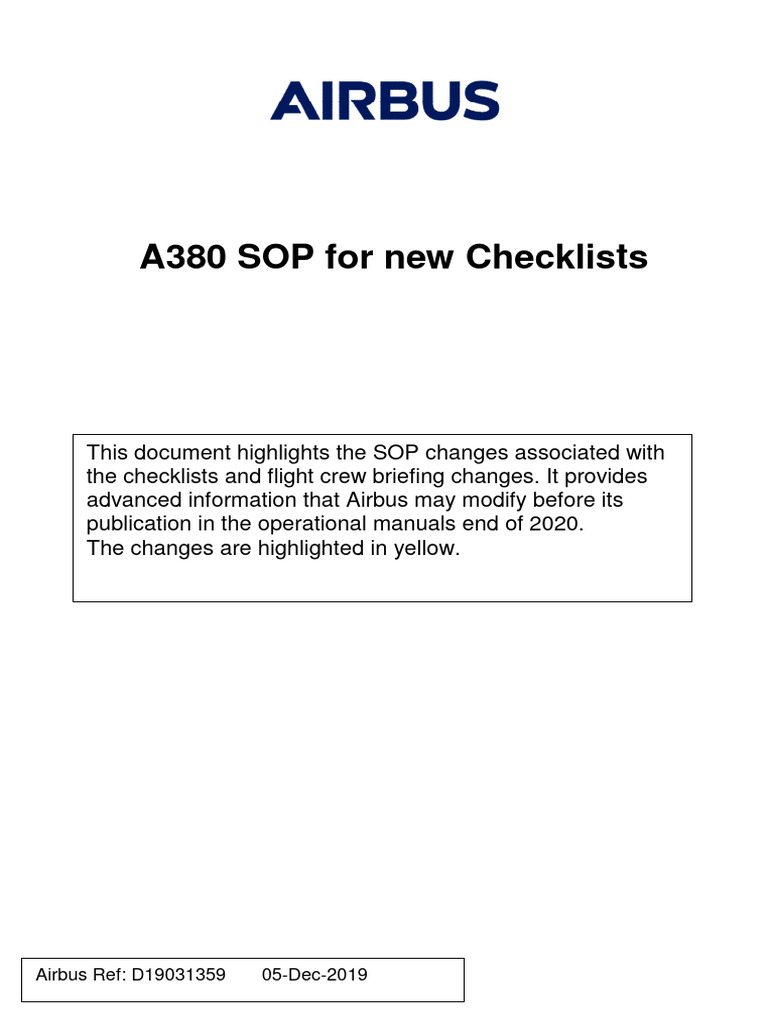 A380 Sop For New Checklists | PDF | Cockpit | Landing Gear