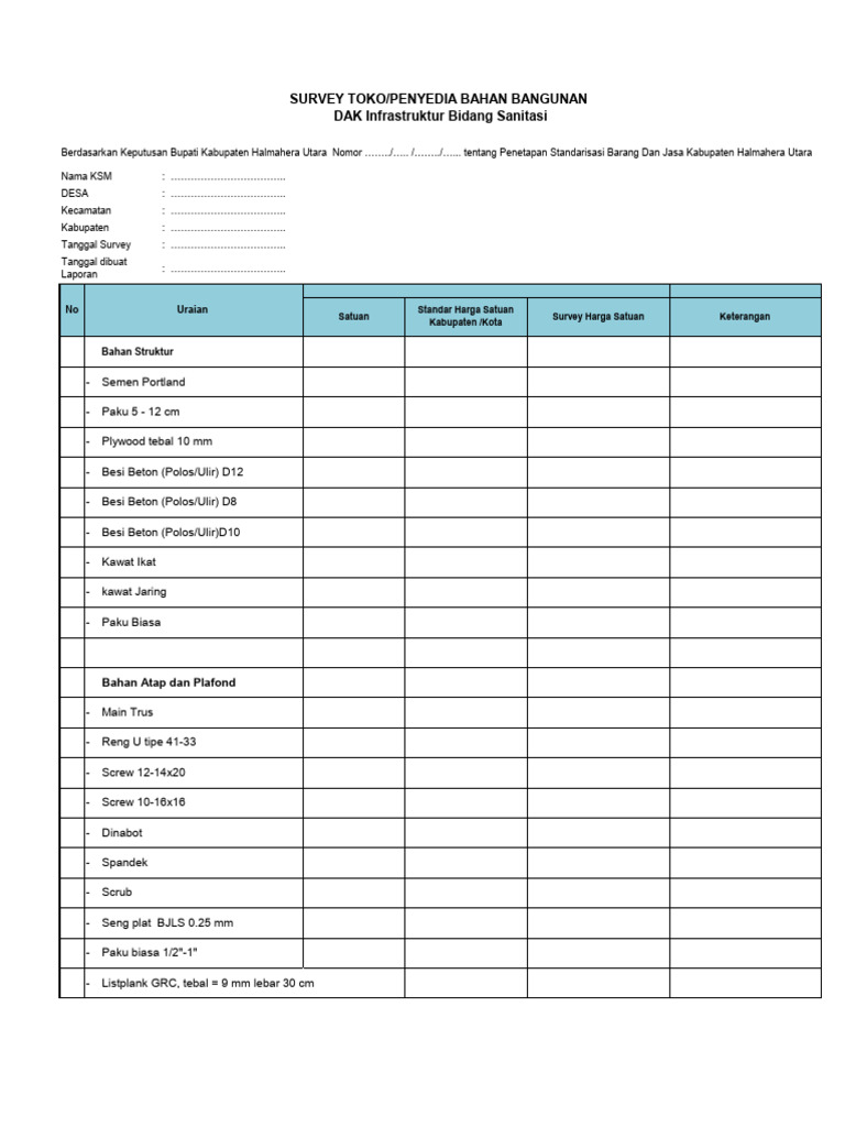 Lembar Survey Harga | PDF