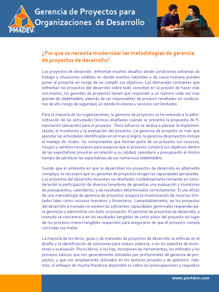 PM4DEV Beneficios de Una Metodologia de Gerencia de Proyectos | PDF ...