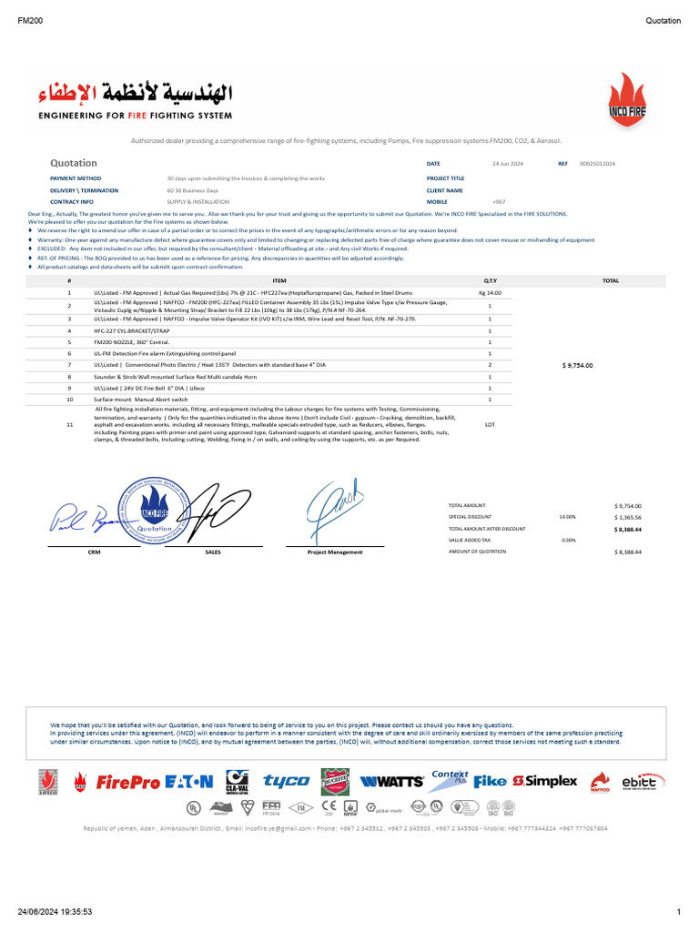 FM200 - Quotation | PDF | Mechanical Engineering