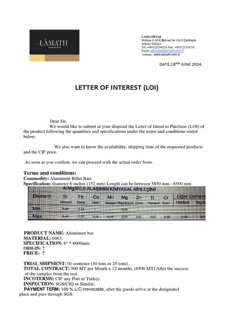 Letter of Interest (Loi) : Terms and Conditions | PDF