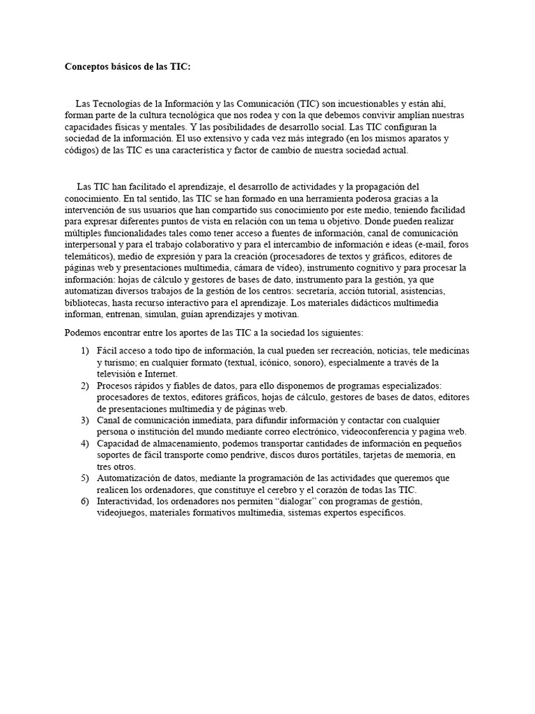 Conceptos Básicos de Las TIC | PDF | Tecnología de información y comunicaciones | Multimedia