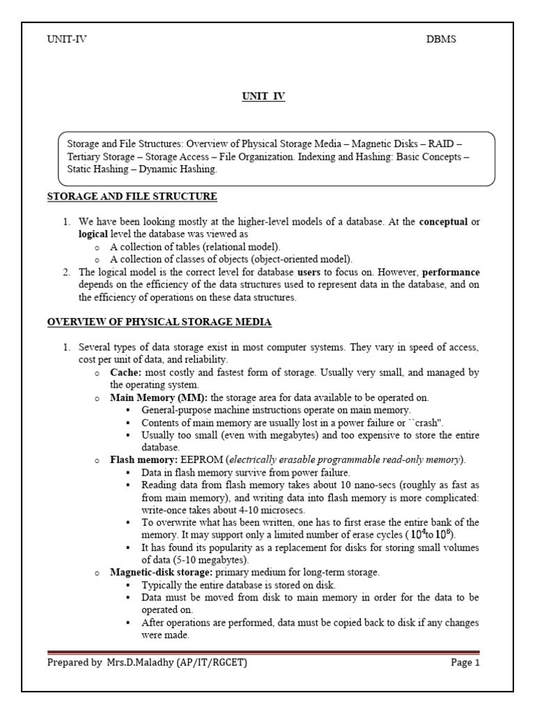 Unit IV | Download Free PDF | Computer Data Storage | Database Index