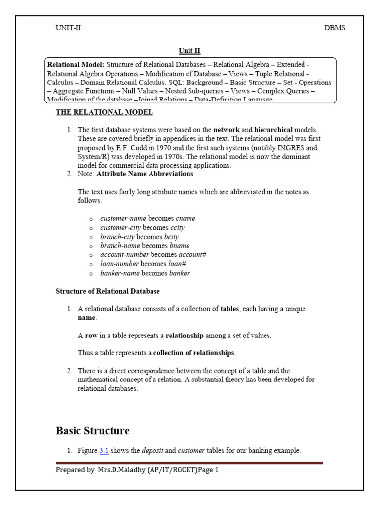 UNIT II | PDF | Relational Model | Relational Database